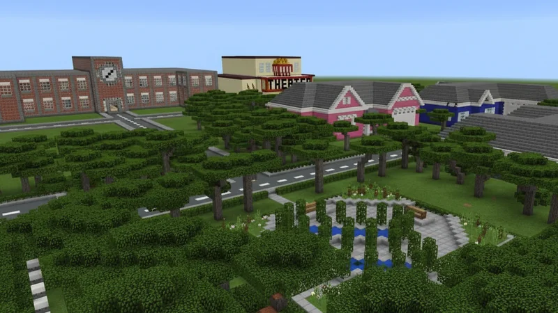 School and Neighborhood - Minecraft PE Map Download